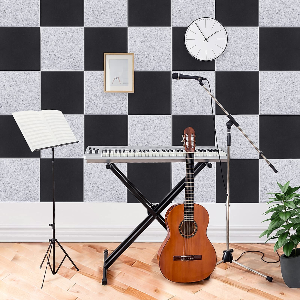 Upgraded 12 Pack Acoustic Panels Sound Proof Foam Panels Sound Proof Padding, 12"X12"X 0.4" High Density Bevled Edge Sound Panel, Idea for Acoustic Treatment & Wall Decoration (Black)