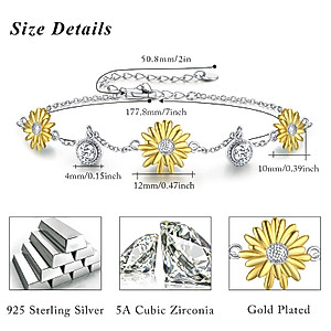 Cuoka Sunflower Bracelet 925 Sterling Silver You Are My Sunshine Sunflower Bracelets Jewelry For Women Girlfriend with Box