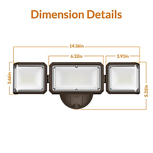 LEPOWER 42W Flood Lights Outdoor - 4200LM High Brightness LED Security Lights Outdoor with 3 Heads, Switch Controlled Exterior Flood Light & 220° Wide Angle, IP65 Waterproof for Garage, Yard, Porch