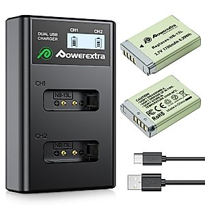 Powerextra NB-13L Battery 2 Pack Replacement NB-13L for Canon, Battery and Charger for PowerShot G5 X G7 X G7 X Mark II G9 X G9 X Mark II SX620 HS SX720 HS SX730 HS