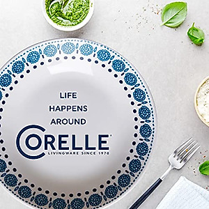 Corelle MilkGlass 4-Piece (23 Oz) 8.5" Pasta Bowl Plate Set, Higher Rimmed Glass Dinnerware For Pasta Salad Meal, Graphic Stitch