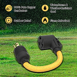 4 Prong 30 Amp Twist Lock Adapter, Generator to RV Adapter Cord with Handle, L14-30P Twist Lock Male to TT-30R Female, Heavy Duty STW 10 AWG for Generator to RV Trailer Camper