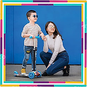 Scooters for Kids 3 Wheel Kick Scooter for Toddlers Girls & Boys, 4 Adjustable Height, Lean to Steer, Extra-Wide Deck, Light Up Wheels for Children from 3 to 14 Years Old