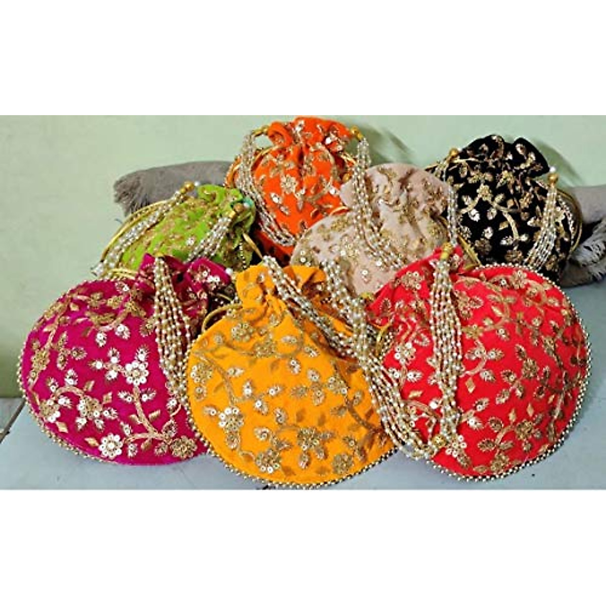 India Gift Hub Handicrafts and jewellery Designer Women Potli Bags Clutch Purse Pouch Drawstring Bag Wedding Favor Return Gift (Pack of 20))