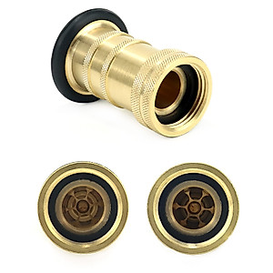 QWORK 1" NST/NH Brass Fire Hose Spray Nozzle, Heavy Duty Fire Equipment, Industrial Jet Fog Nozzle 36 gpm 100 psi