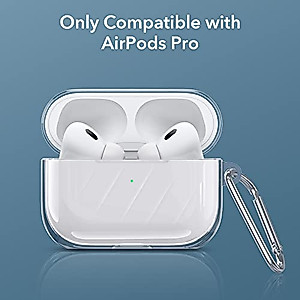 ESR Air Ripple Carrying Case Compatible with AirPods Pro (2nd Generation/1st Generation), Clear Protective TPU Cover with Carabiner, Supports Wireless Charging, Case for AirPods Pro 2, Clear
