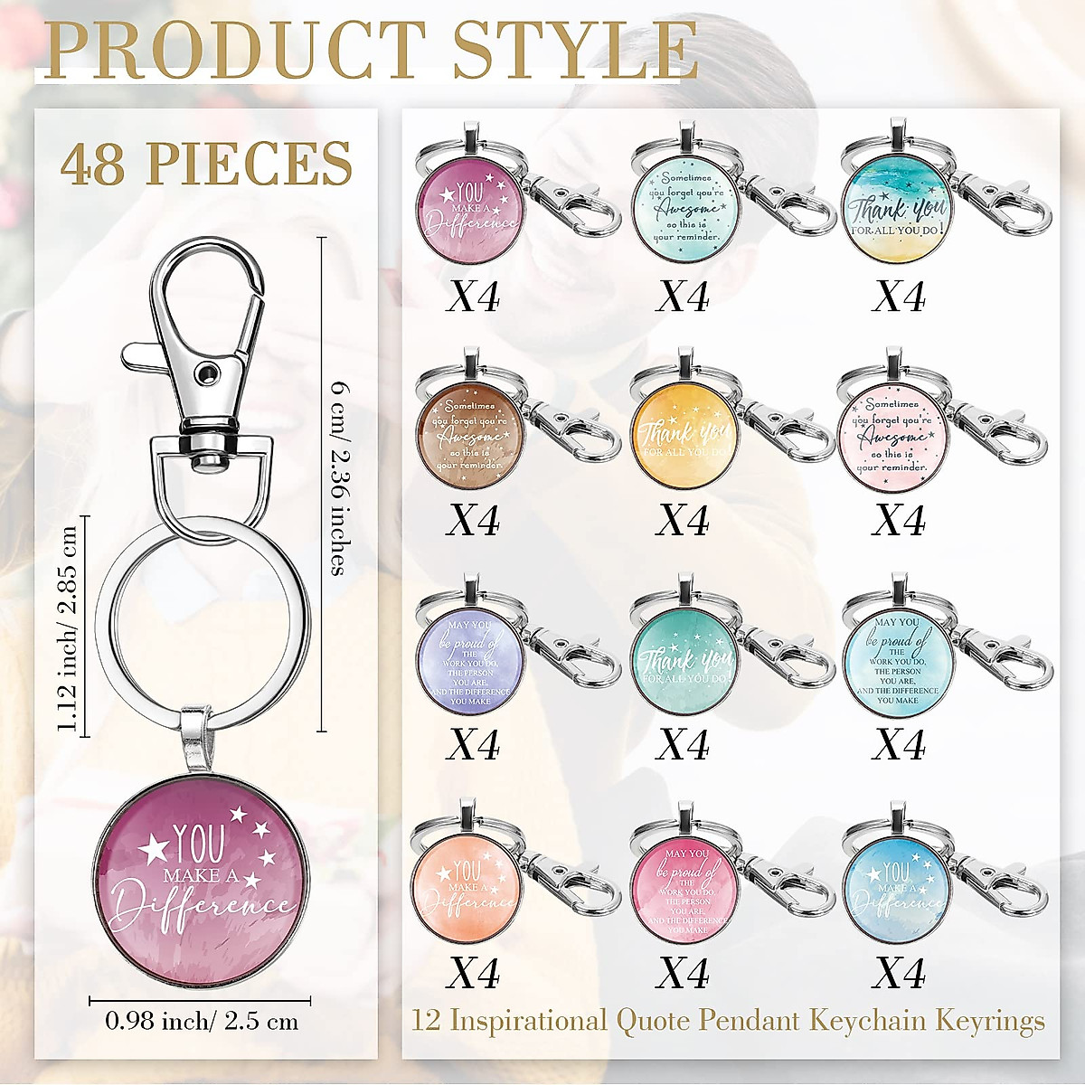 Roowest 48 Pcs Thank You Keychain Gifts Bulk Inspirational Employee Appreciation Gifts Motivational Team Gifts for Women Coworkers Staff Nurses Teacher Volunteer