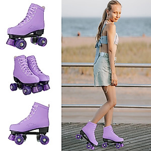 SilverTree Roller Skates for Women and Men PU Leather High-top Adult Roller Derby Skates Wheels Light Up Roller Skates Four-Wheel Shiny Roller Skates for Girls Boys Unisex