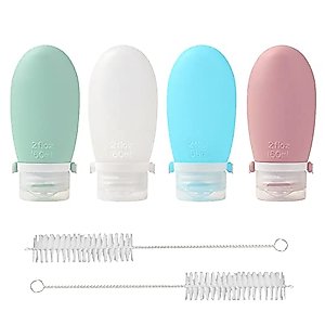 TACYKIBD 4Pcs Squeeze Salad Dressing Bottles, Leakproof Medium Oval Sauce Condiment Bottles with Bandage and Dressing to Go for Lunch, Portable Salad Dressing Container with 2Pcs Cleaning Brush(2OZ)