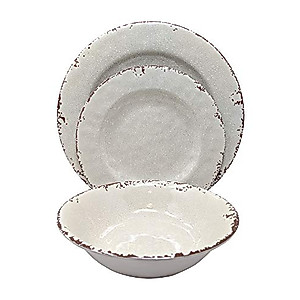 Gianna's Home 12 Piece Rustic Farmhouse Melamine Dinnerware Set, Service for 4 (New Ivory)