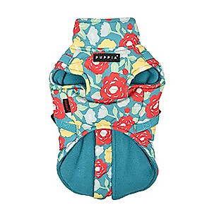PUPPIA Puppia Alyssa Winter Dog Coat with Integrated Harness No Pull Cold Weather Waterproof Warm Fleece Back Zipper for Small & Medium Dog, Aqua, Medium