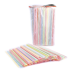 Chef Craft Pack of 450 Disposable Plastic Straight Straws, Assorted Colors, Striped 9" Long, Silver