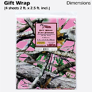 Havercamp Pink Camo Gift Wrapping Kit! This Deluxe set includes: 1 Lg. Pack of Wrapping Paper (20 sq. feet), 3 (5”) Gift Bows, 1 (8”) Gift Bow, and 20 Yards of Ribbon.