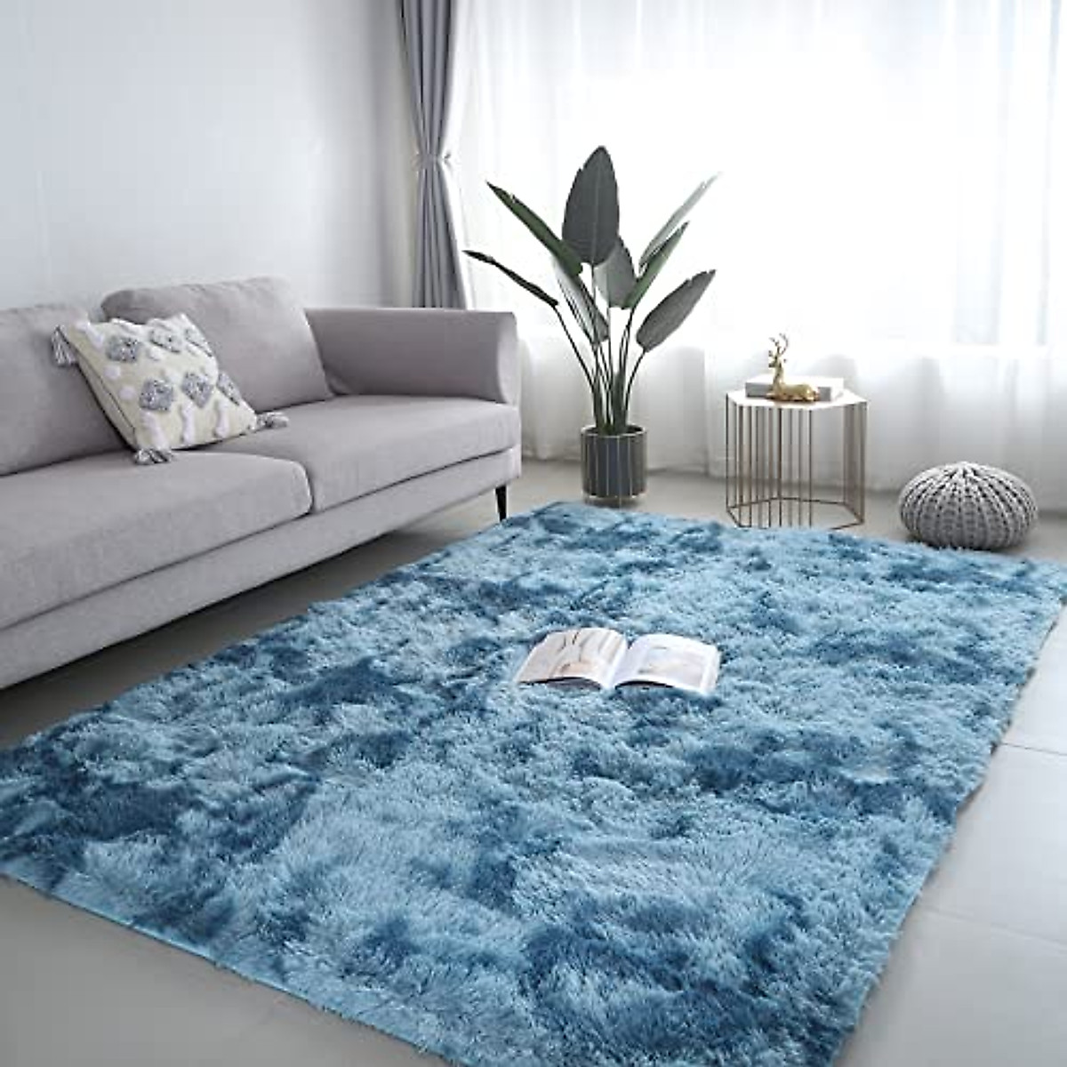 Modern Area Rugs for Bedroom Living Room Ultra Soft Fluffy Throw Carpets for Girls Boys Kids Room Shaggy Fluffy Rugs (2X3Feet, Dark Blue)