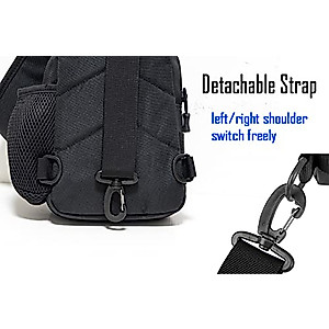 Ait fish Small Crossbody Tactical Sling Bag for Men and Women - One Shoulder Backpack for Hiking Travel - Black
