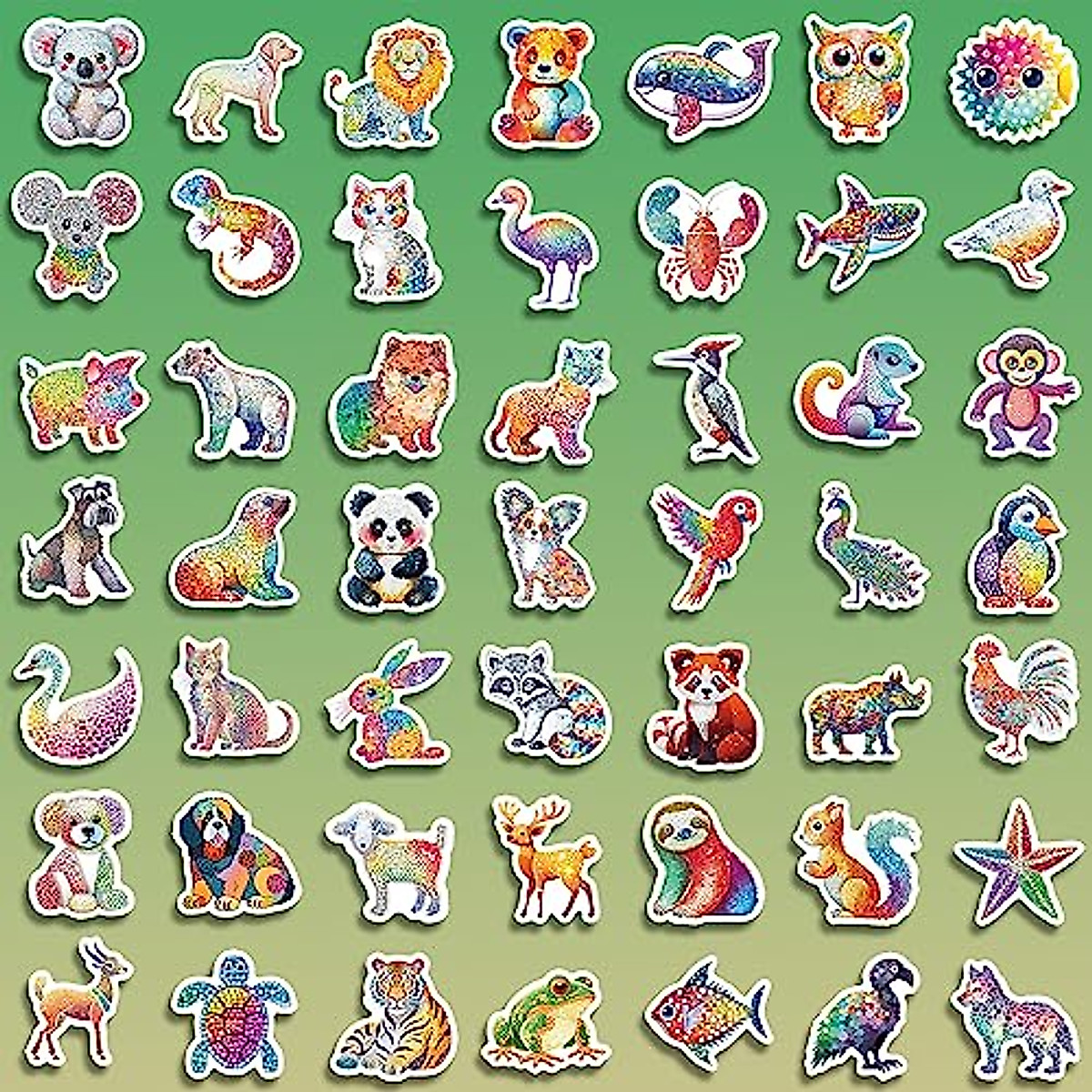 ViKiVi 100 Pcs Cute Animal Stickers, Diamond Art Animal Aesthetic Stickers for Kids Teens Adults, Waterproof Water Bottle Stickers Laptop Stickers, Cool Animal Sticker Pack
