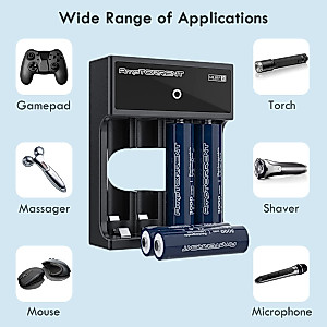 AmpTORRENT Rechargeable Lithium AA Batteries, 3000mWh Rechargeable AA Batteries with Charger, 1.5V AA Lithium Battery Constant Output, 2 Hour Fast Charging, Leakproof Design, 1600 Cycles