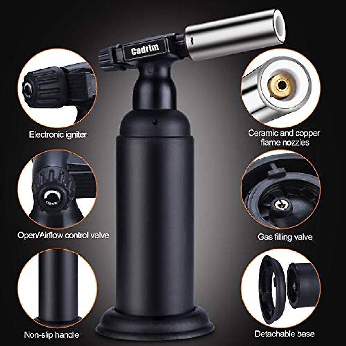 Big Butane Torch, Powerful and Strong Kitchen Torch Lighter with Safety Lock and Adjustable Flame, Refillable Blow Torch for Creme Brulee, Baking, Desserts and Searing