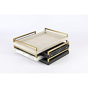 WV Decorative Tray Dark Grey Faux Shagreen Leather with Brushed Gold Stainless Steel Handle ,Serving Tray for Coffee Table, Ottoman in Living Room (Dark Grey)