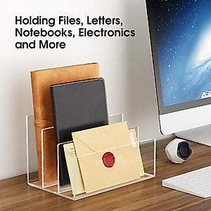 KTRIO Acrylic File Holder 3 Sections, File Organizer for Desk Clear Desk Organizer File Sorter File Folder Holder Mail Organizer Letter Holder for Envelopes, Mail, Electronics