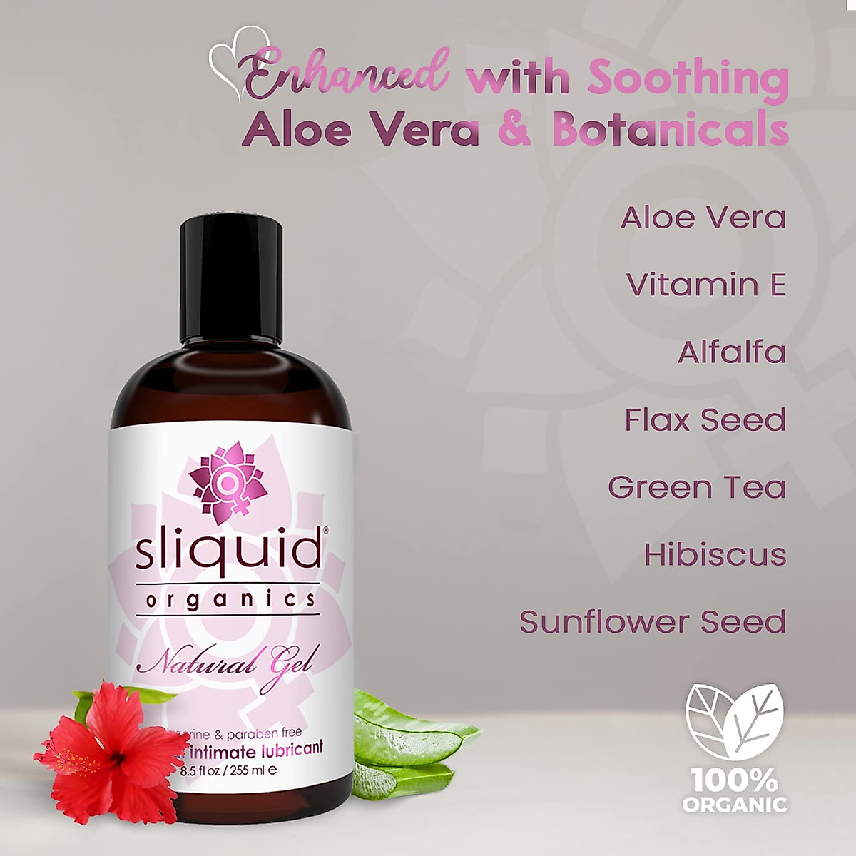 Sliquid Organics Water-Based Lube - Aloe Vera Leaf Infused with Organic Oils & Botanicals, Natural Lubricating Gel for Women/Men/Couples, Unscented, 8.5 Fl Oz