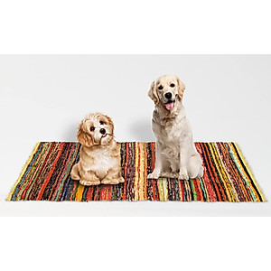 INDIAN ARTISTIC Multi Color Chindi Rag Rug 3.3X5.6' | Hand Woven Rug & Reversible Rug |Recycled Cotton Chindi Rug for Living Room Kitchen | Rustic Rug | Cotton Rug | Runner Rugs (Mustard Colour)