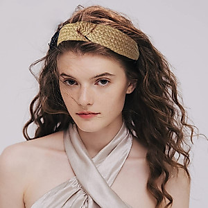 Lvyeer Rattan Wide Boho Headband - Knot Woven Headwear for Woman Girl Hair Accessories