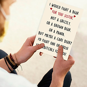 Londue Funny Birthday Card for Sister, Graduation Gifts for Sister from Mom Dad Friend Brother Sibling, Sister Card-I Would Fight A Bear for You Sister