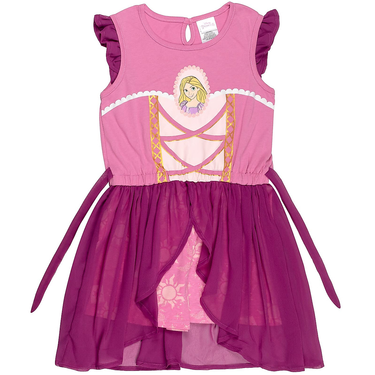 Disney Princess Rapunzel Big Girls Metallic Print Romper With Skirt Overlay 10-12
