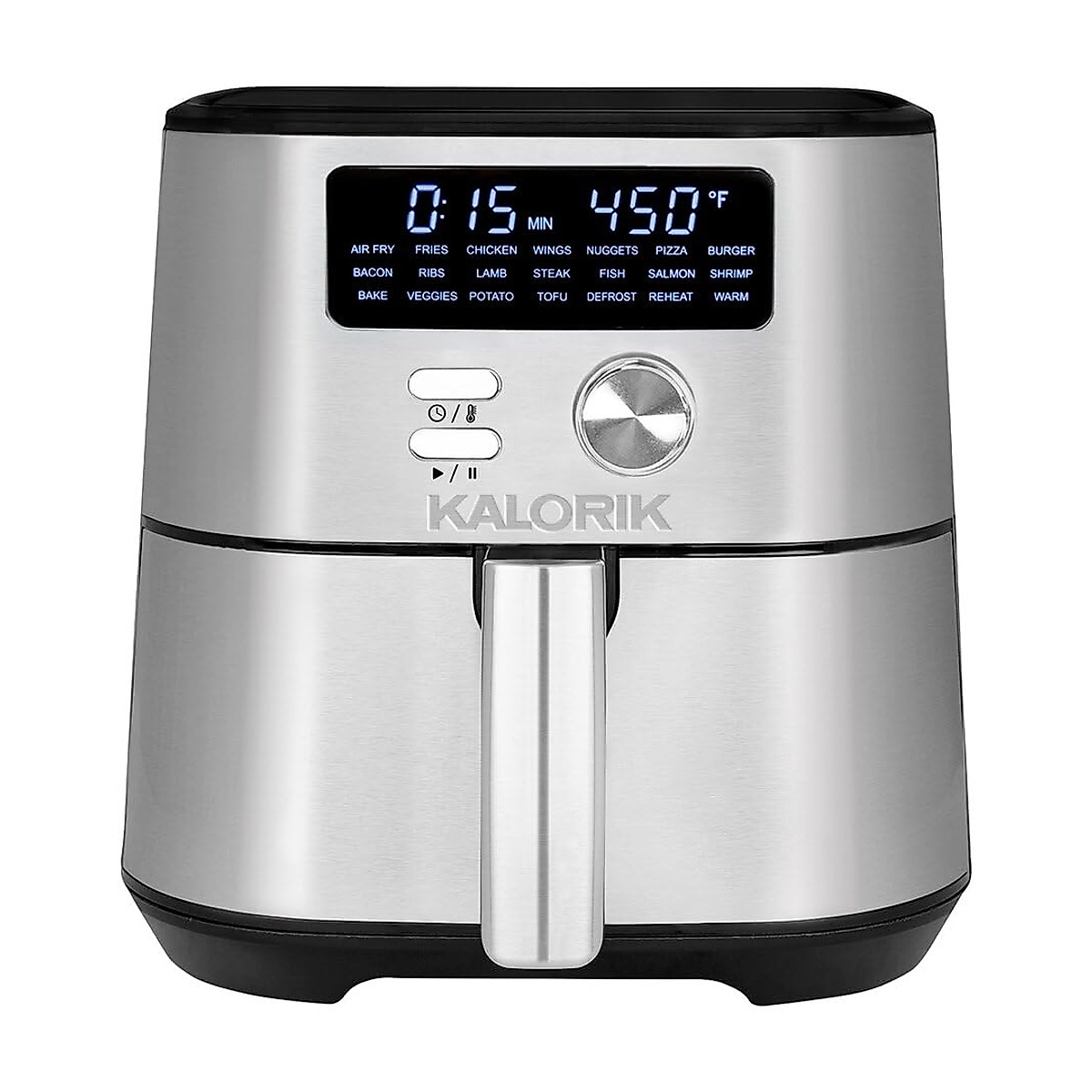 Kalorik MAXX® Digital Air Fryer| 4 Quart 7-in-1 Oilless Fryer with 7 Cooking Functions | LED Display with 21 Smart Presets | Nonstick Air Frying Basket | Recipe Book | 1600W | Stainless Steel & Black