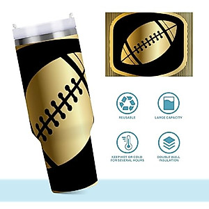 40 Oz Gold American Football Vacuum Insulated Tumbler with Lid and Straw Travel Coffee Tumbler