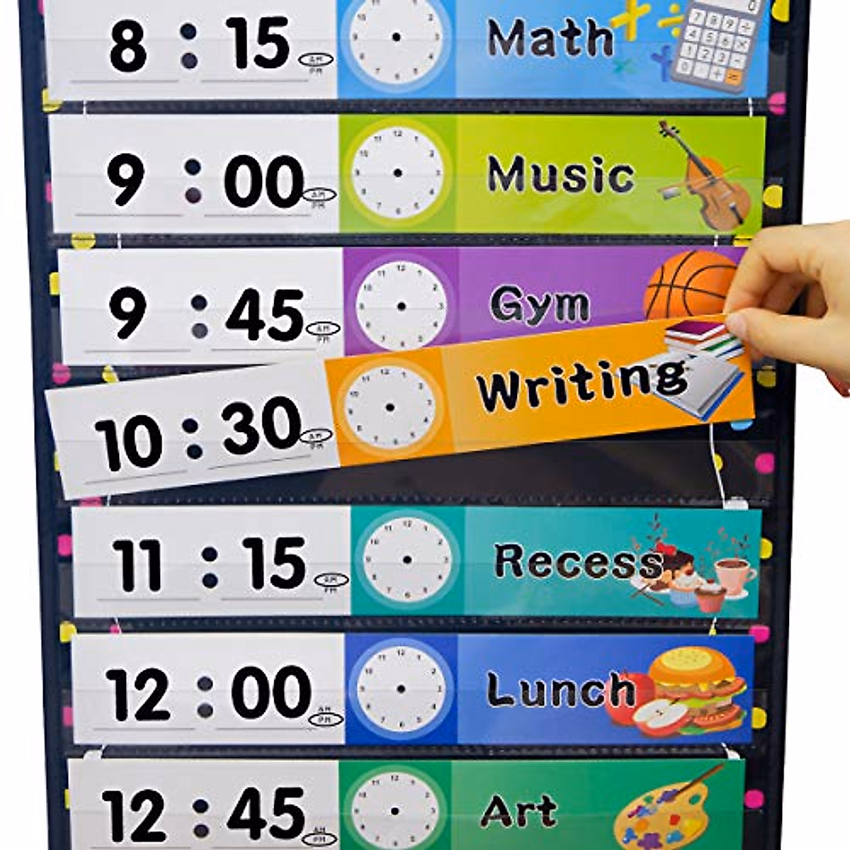 Chalkboard Brights Daily Schedule Pockets Chart for Classroom Office Home Teachers Preschool Activity Supplies 15 Pockets 14 Double-Sided Reusable Dry-Eraser Card 13 x 37 Inches
