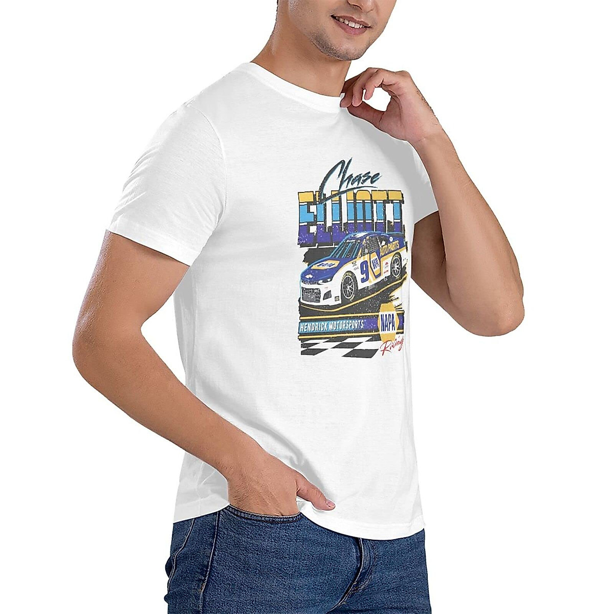 Chase Elliott 9 Men's T-Shirt Crewneck T-Shirt Printing Performance Classic Short Sleeve White