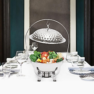 Chafing Dish Buffet Set Gold/Silver,4.5L Round Stainless Steel Chafer, Buffet Servers and Warmers Set Warming Tray for Wedding, Parties, Banquet, Events (Silver)