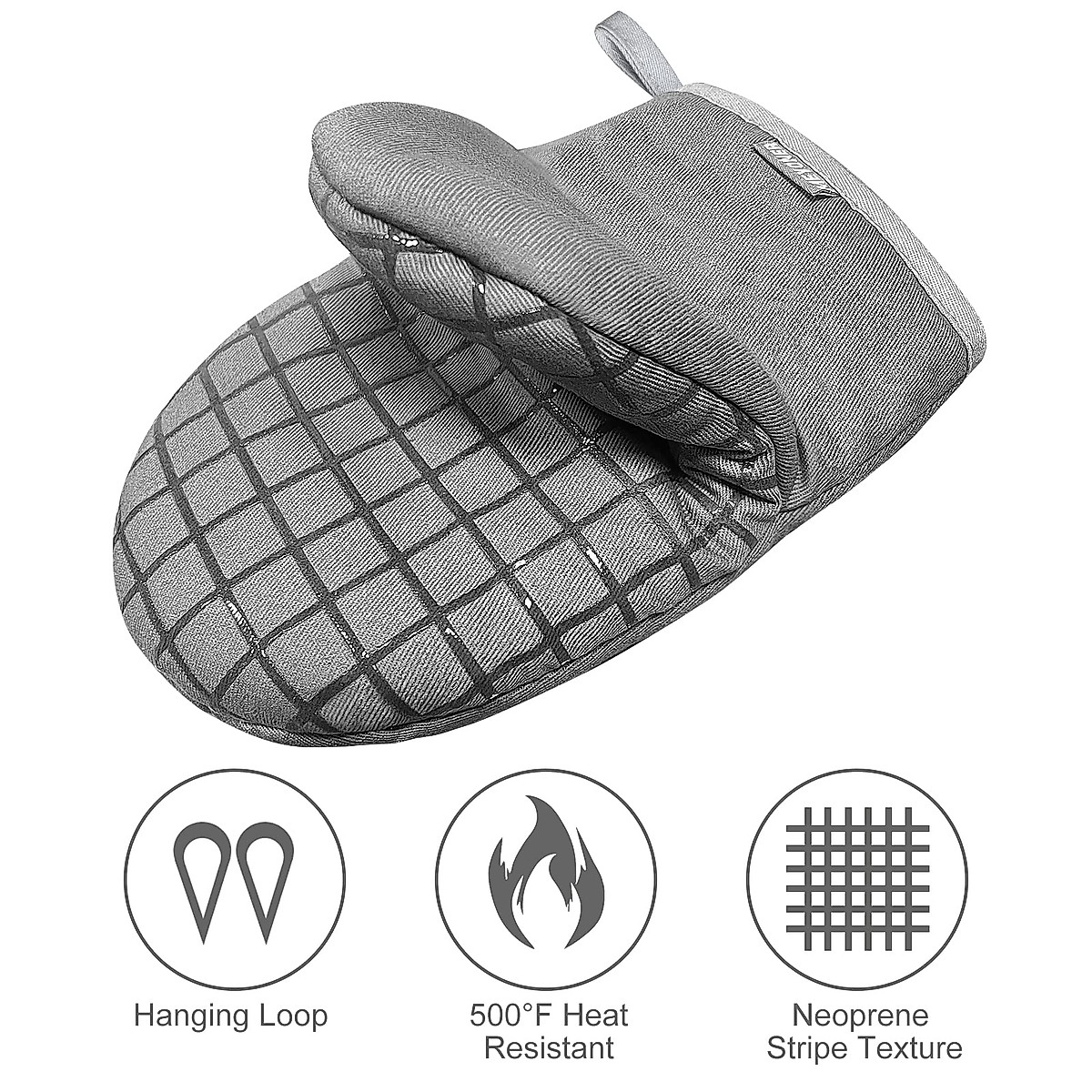 Mini Oven Mitts, Kitchen Mitts Cooking Kitchen Mitts, 500 Degree Heat Resistant Baking Gloves for Cooking Baking BBQ with Hanging Loop 1 Pair-Gray