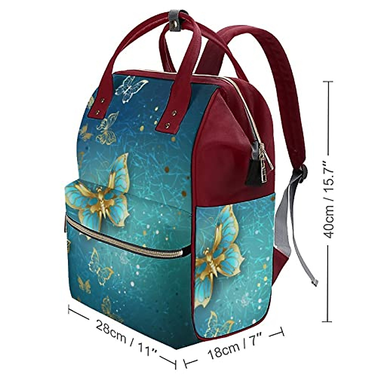 Luxury Gold Butterflies Diaper Bag Backpack Large Capacity Mommy Bags Multifunction Nappy Bag Travel Back Pack Red-Style