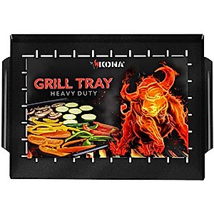 Kona Grill Tray - Heavy Duty BBQ Grilling Pan Will Never Warp & Enameled For Easier Cleaning - BBQ Accessory For Fish, Vegetables, Kabobs - 16x12 x1 inch