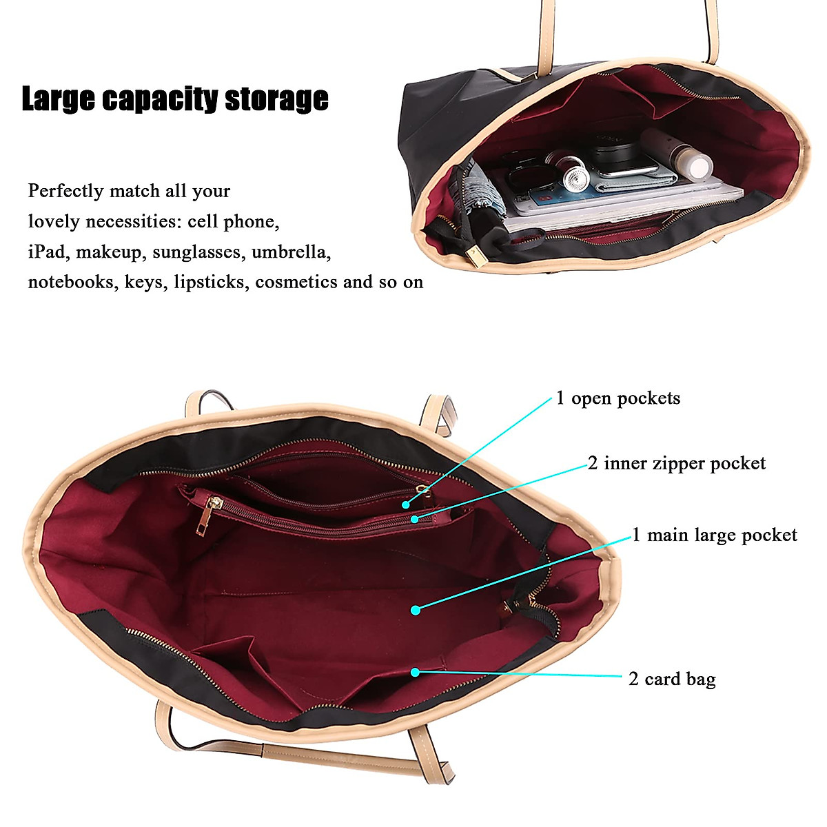 forestfish Nylon Tote Bag- Large Capacity Waterproof Shopper Handbag Shoulder Bag For Women(Pink)