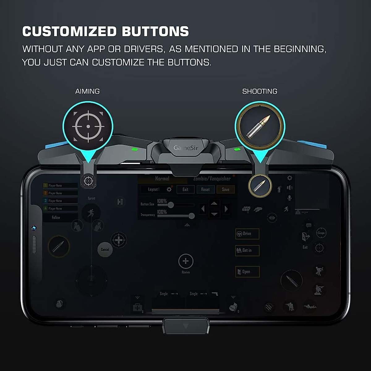 GameSir Mobile Triggers,Mobile Game Controllers F4 Falcon,Foldable Plug and Play Gaming Trigger for iOS and Android Phone(PUBG/Fortnite/Rules)（4.5-6.5 inch ） [android]