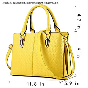 JHVYF Casual Top Handle Handbag Purse Satchel Pu Leather Shoulder Bag Women T Yellow