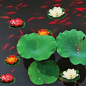 Happy Trees 12 Pcs Artificial Floating Foam Lotus Flower with Water Lily Pad, Lifelike Ornanment Perfect for Home Garden Pond Decoration