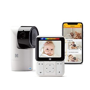 KODAK Cherish C225 Video Baby Monitor - Tilt/Pan/Zoom Camera, 2.8" HD Screen, Hi-res Camera, Remote Zoom, Two-Way Audio, Night-Vision, Long Range, WiFi, Mobile App