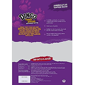 Dingo Twist Sticks with Peanut Butter, Rawhide Chew, 25-Count