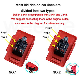 weelye 2 Pcs Kids Electric Ride On Car Motorcycle Foot Switch, Automatic Reset for Children Powered Ride On Toys Replacement Parts-6V/12V//24V