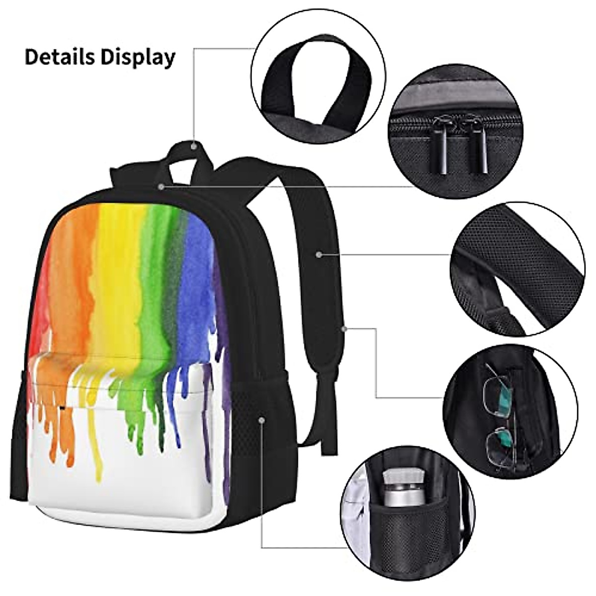 3 Piece Set Backpacks Colorful Love Watercolor Iridescent Gay Lesbian LGBT Yellow Backpack 3 Piece Set for Boys and Girls Cute Axolotl Fish backpack(School Bag + Pencil Case + Lunchbag Set)
