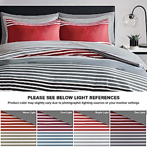 Comfort Spaces Queen Comforter Sets with Sheets - Bed in a Bag 9 Pieces Teen Bedding Sets Queen, Red and Grey Stripes Bedding Queen, College Queen Bed Set with 2 Side Pockets Bedroom Organizer