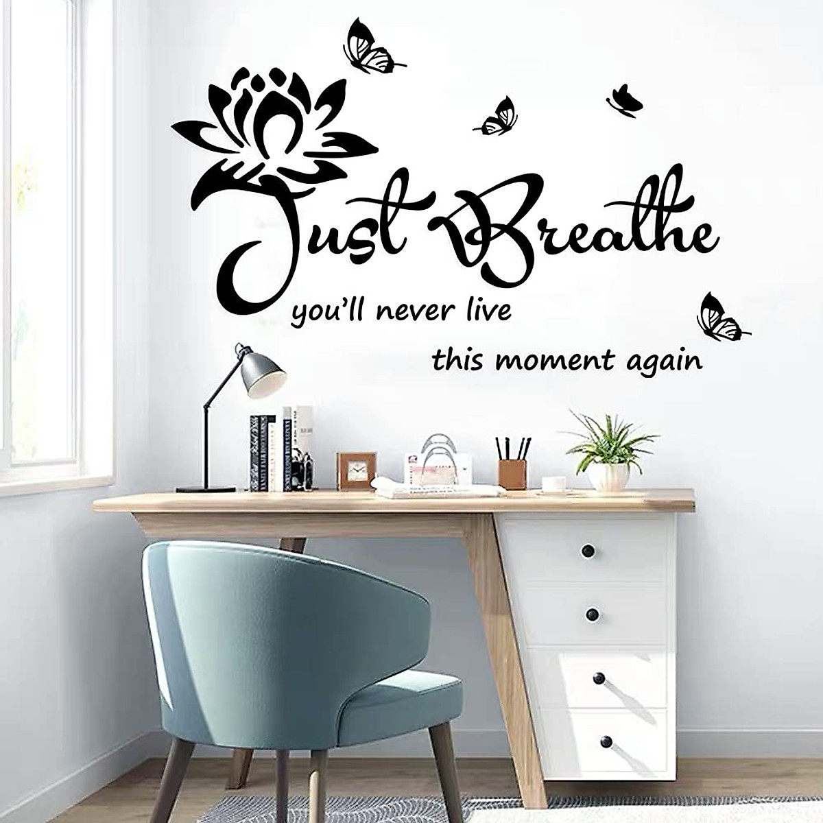 Vinyl Wall Stickers Wall Decor for Living Bedroom Room Yoga Relaxing Nursery House Wall Decals Quotes Inspirational Just Breathe Art Decor Home Decoration.