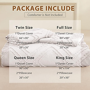 MUXHOMO Duvet Cover Queen Size - Beige Tufted Duvet Cover Set, Ultra Soft Boho Texture Bedding Set of 3 Pieces (1 Comforter Cover + 2 Pillowcases) with Double-Zipper Closure