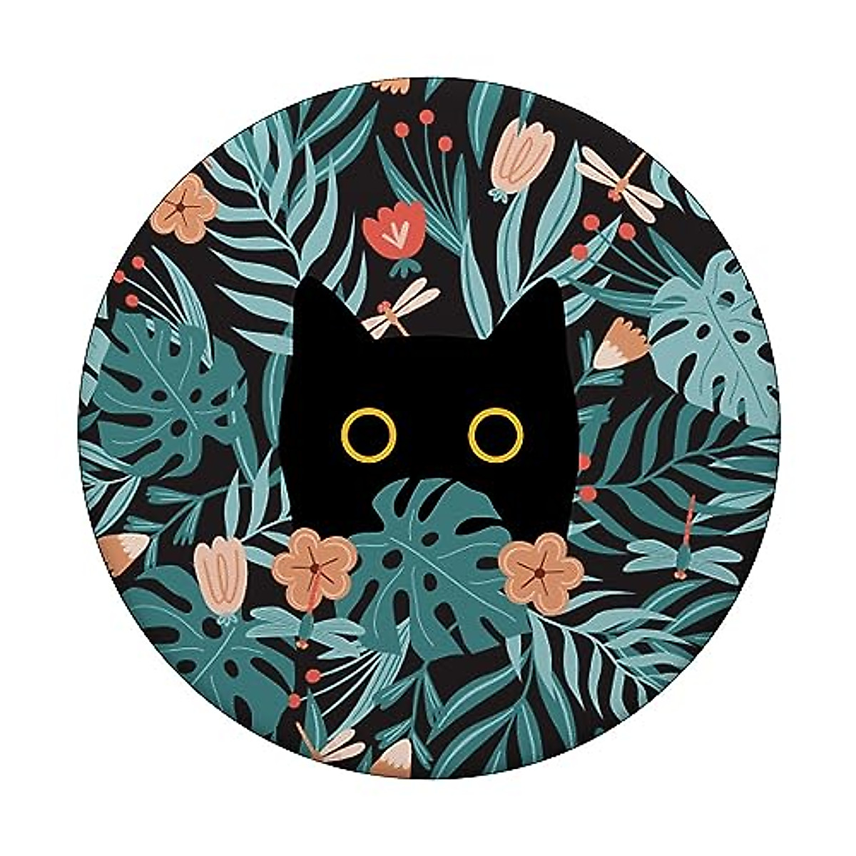 Black Cat In Botanical Flowers Green Floral Pattern Cute Cat PopSockets Standard PopGrip