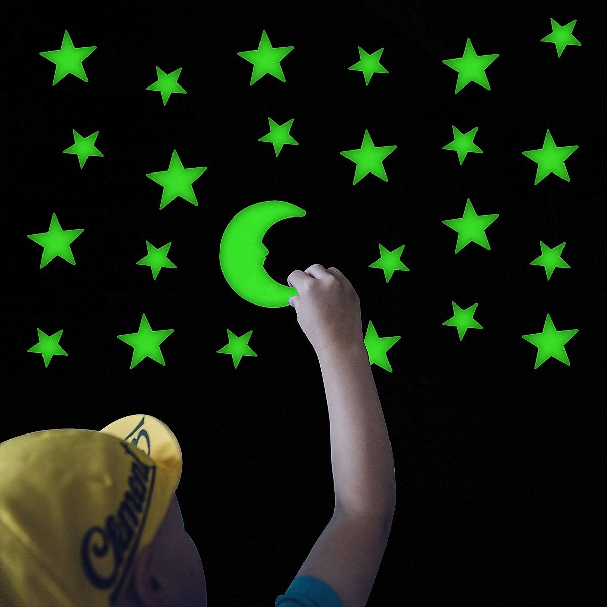 201 Pcs Ultra Glow in The Dark Stars with Bonus Large Moon Stickers Set Luminous Different Sizes Fluorescent Stars Ceiling Decor for Kids Bedroom Birthday Party